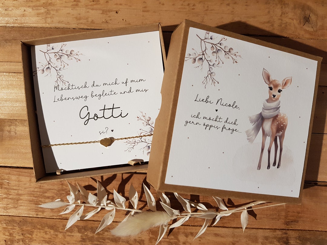 Gotti Ask, Götti Ask, Deer, Gift Box With Bracelet, Personalized ...