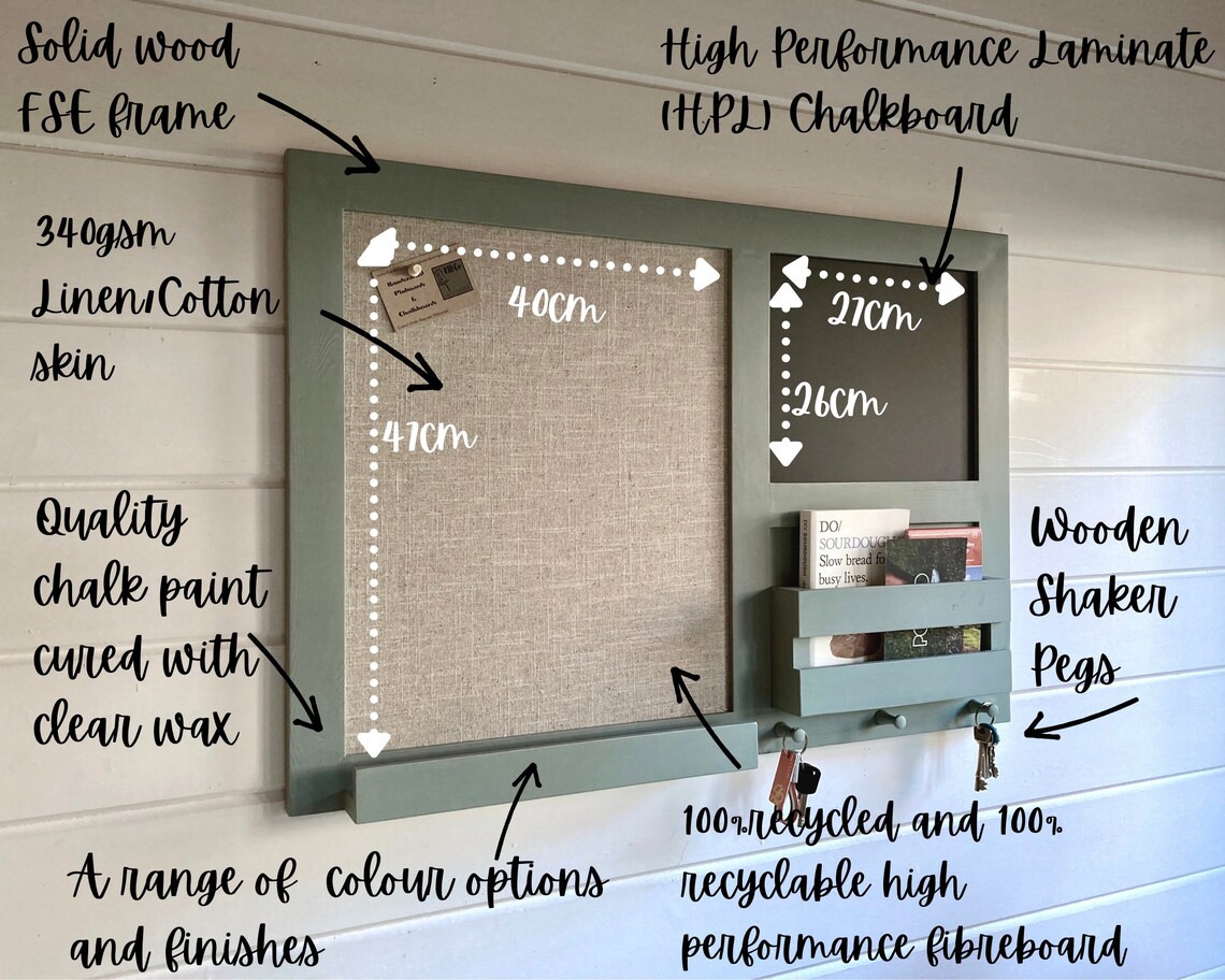 Large Pin Board Blackboard Hooks Letter Holder Shelf | Eco-friendly and ...