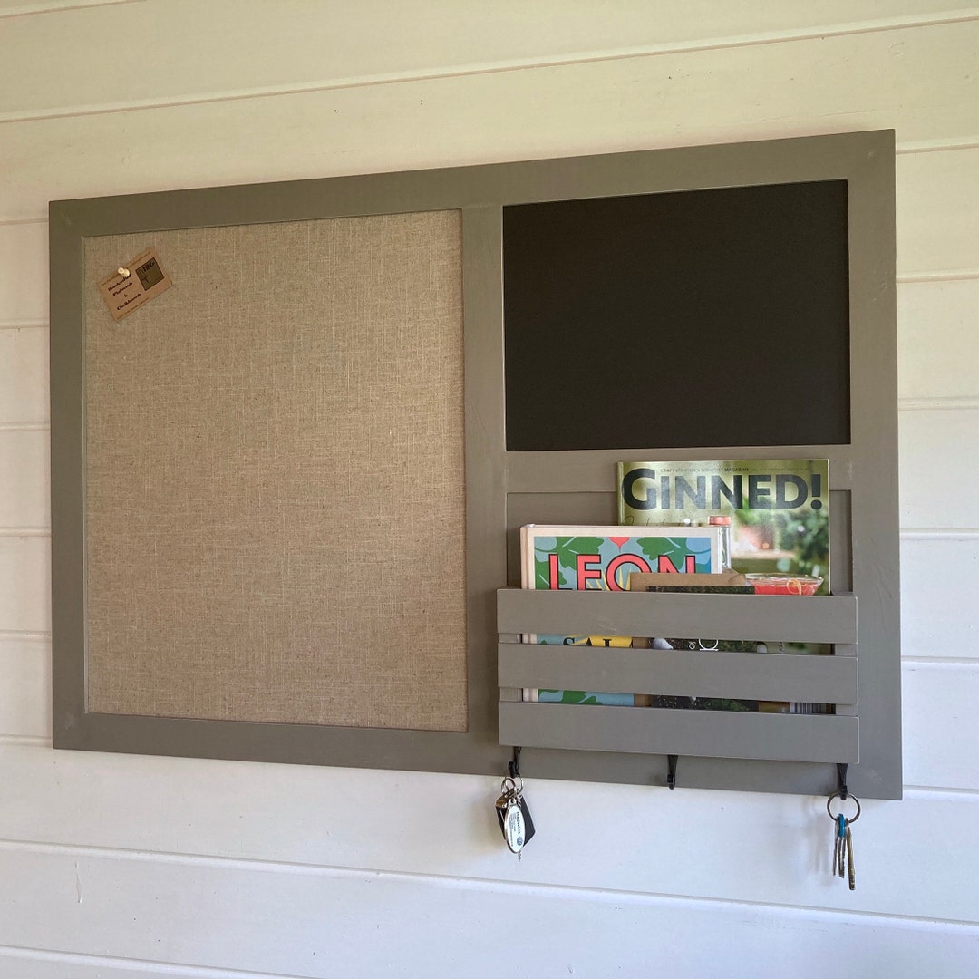 Extra Large Noticeboard Grey Pinboard Chalkboard Hooks Letter Holder ...