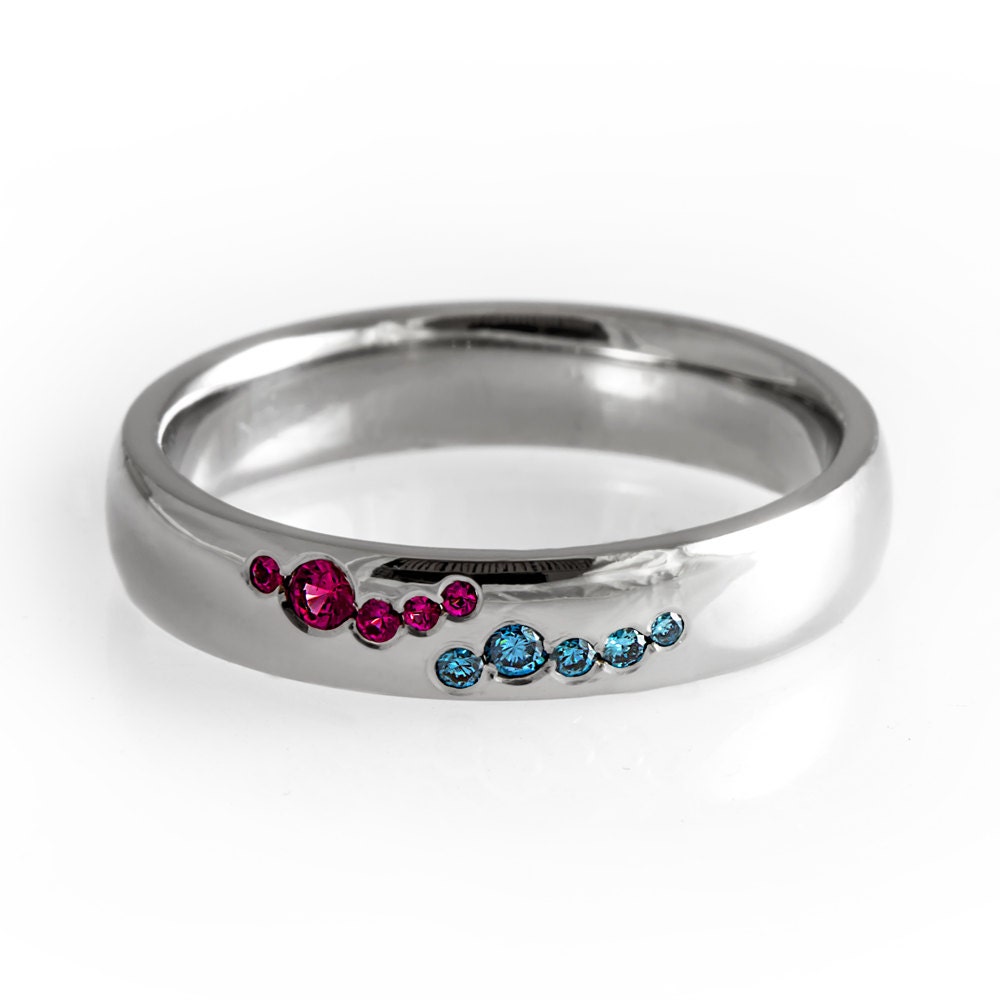 Flush set blue diamond ring flush set ruby ring alternative | Etsy