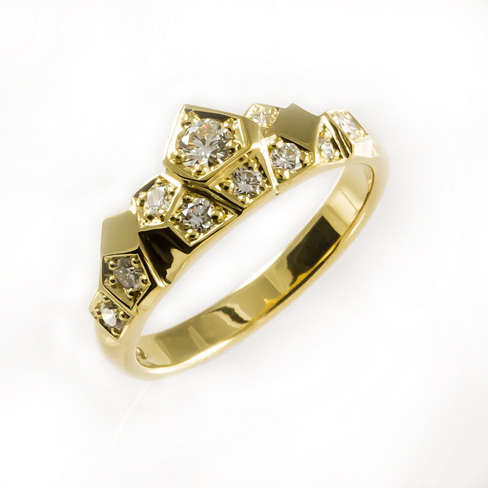 Unique yellow gold engagement ring crown engagement ring | Etsy