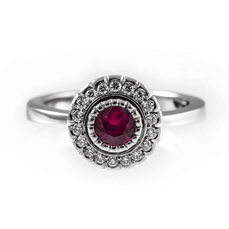Unique ruby engagement ring natural ruby ring diamond halo | Etsy