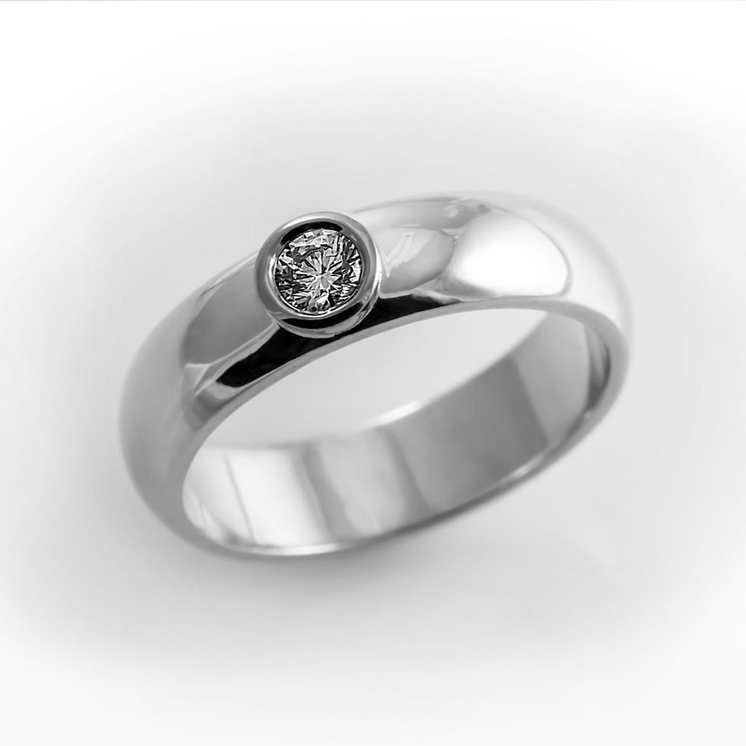 Simple White Gold Engagement Ring, Unique Bezel Engagement Ring, Simple ...