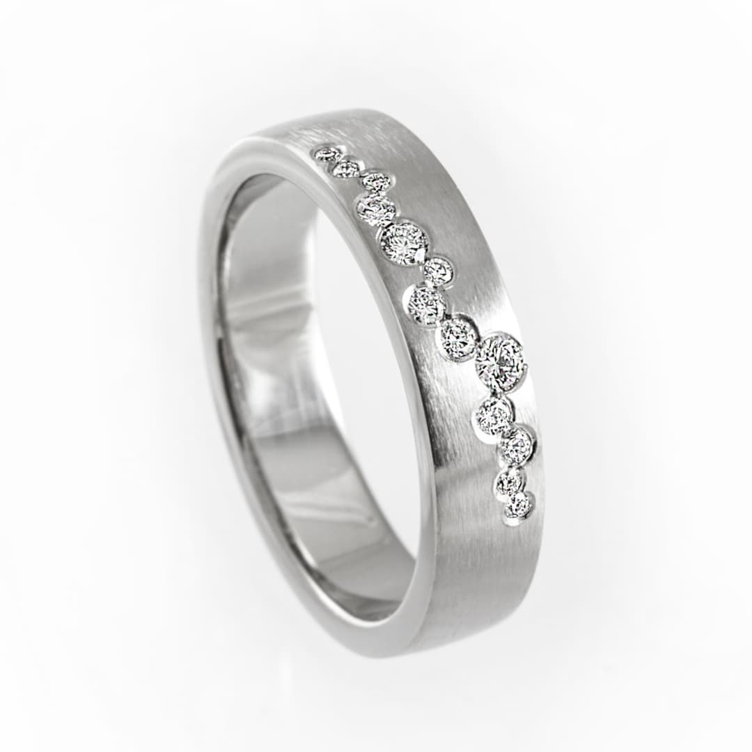 Unique Diamond Wedding Band, Flush Set Diamond Ring, Simple ...