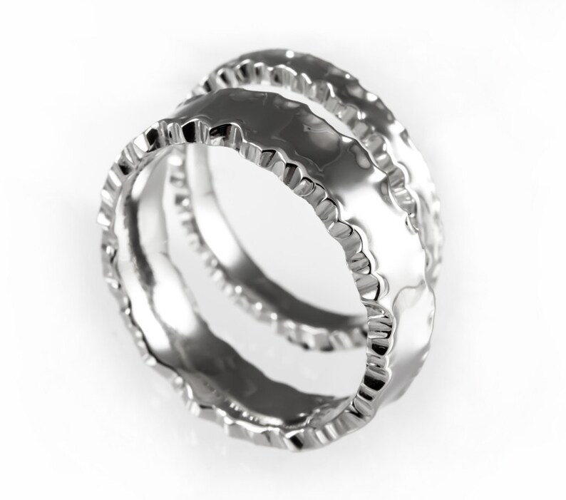 Unique Wedding Band Set White Gold Wedding Ring Set Wedding | Etsy