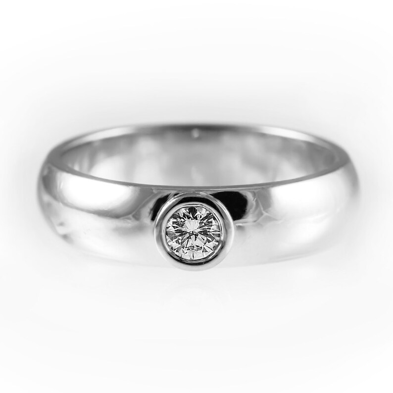 Simple white gold engagement ring unique bezel engagement | Etsy