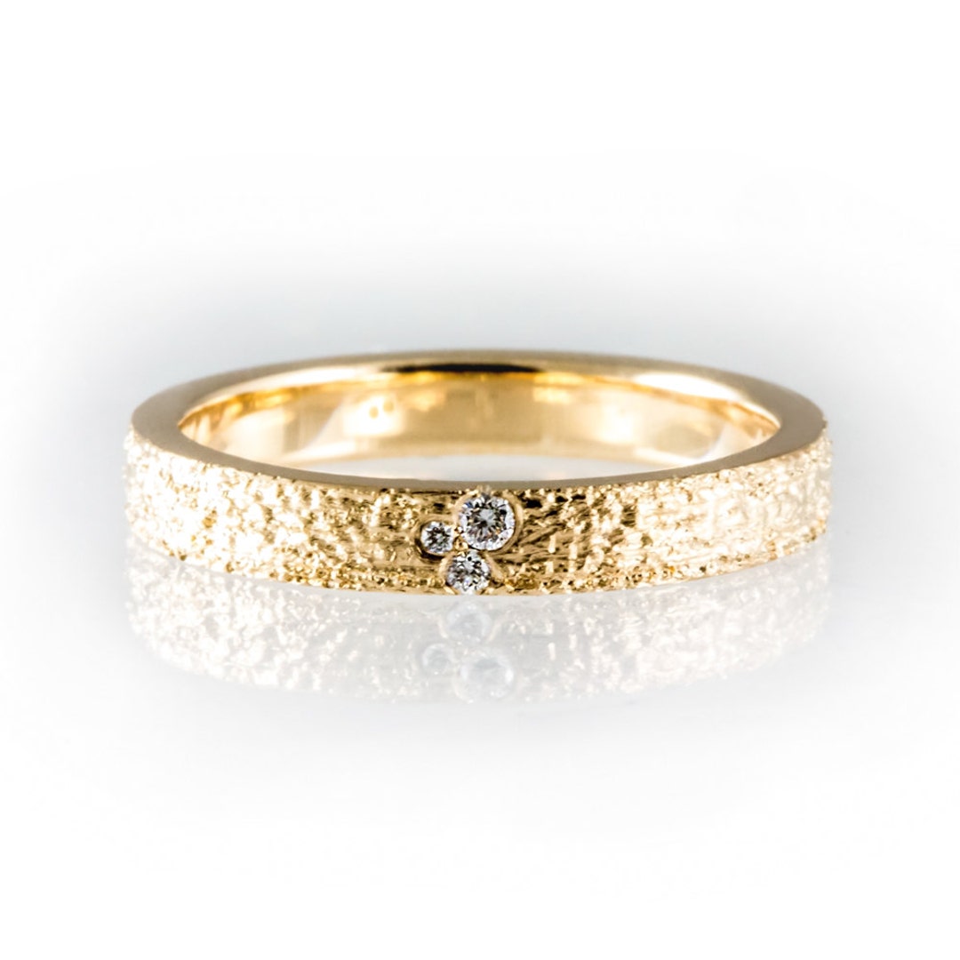 Unique Yellow Gold Engagement Ring, Textured Wedding Band, Unique ...
