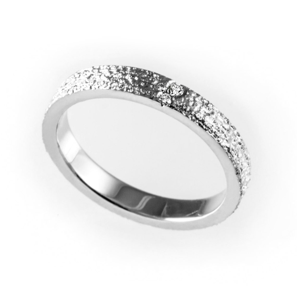 Unique White Gold Engagement Ring Textured Wedding Band - Etsy