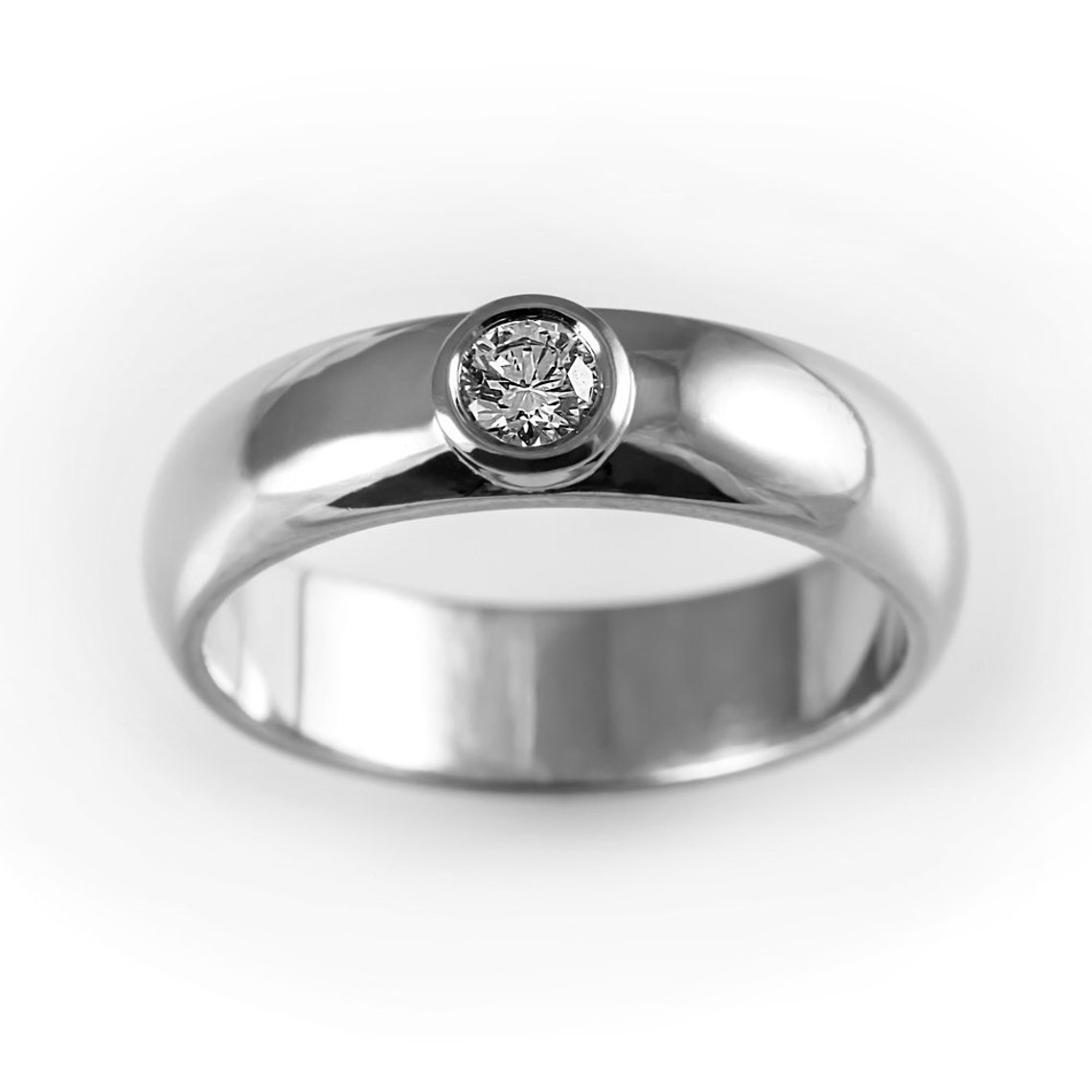 Simple White Gold Engagement Ring Unique Bezel Engagement - Etsy