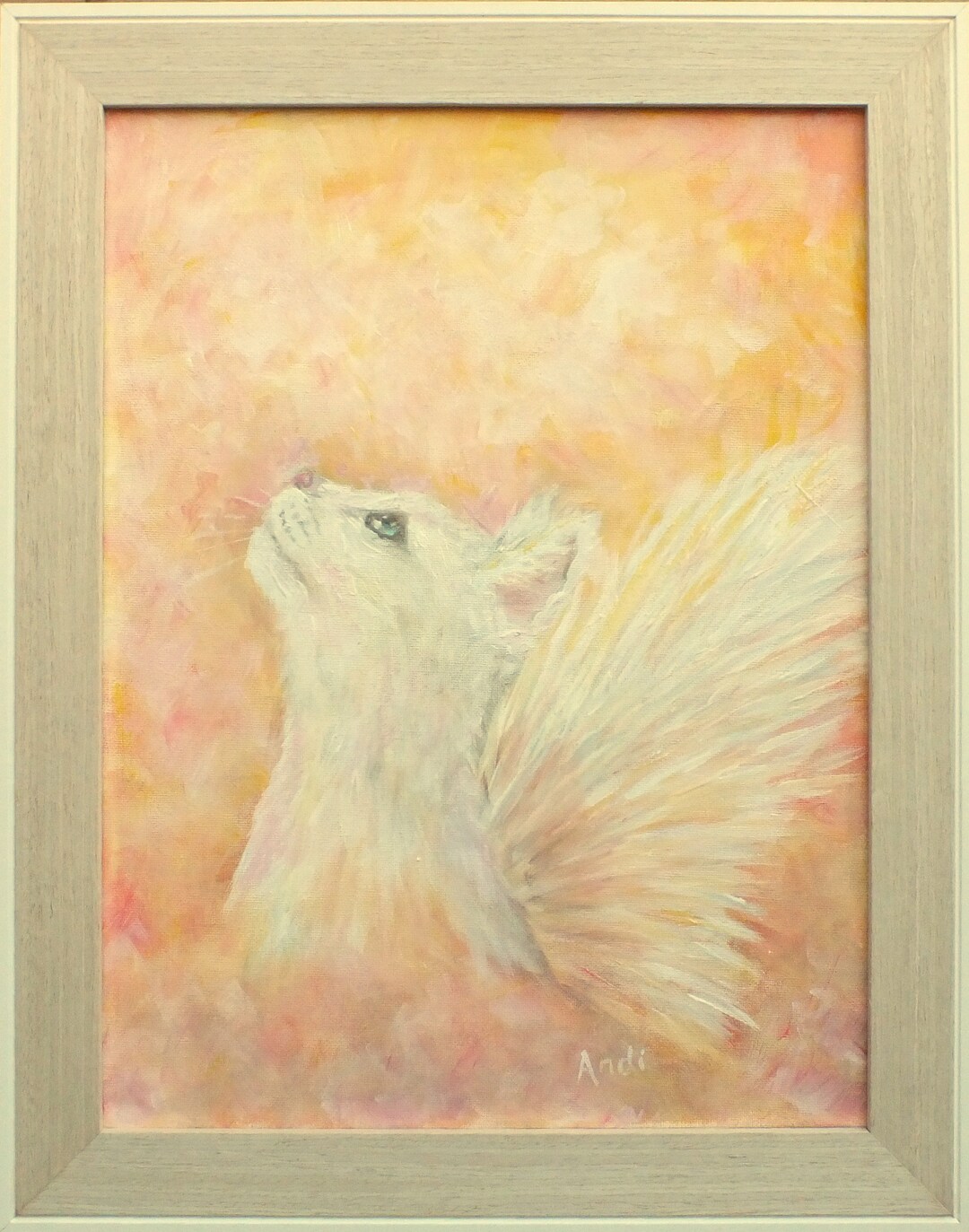 White Winged Cat Portrait Angel Cat, Angelic Cat Original Framed ...