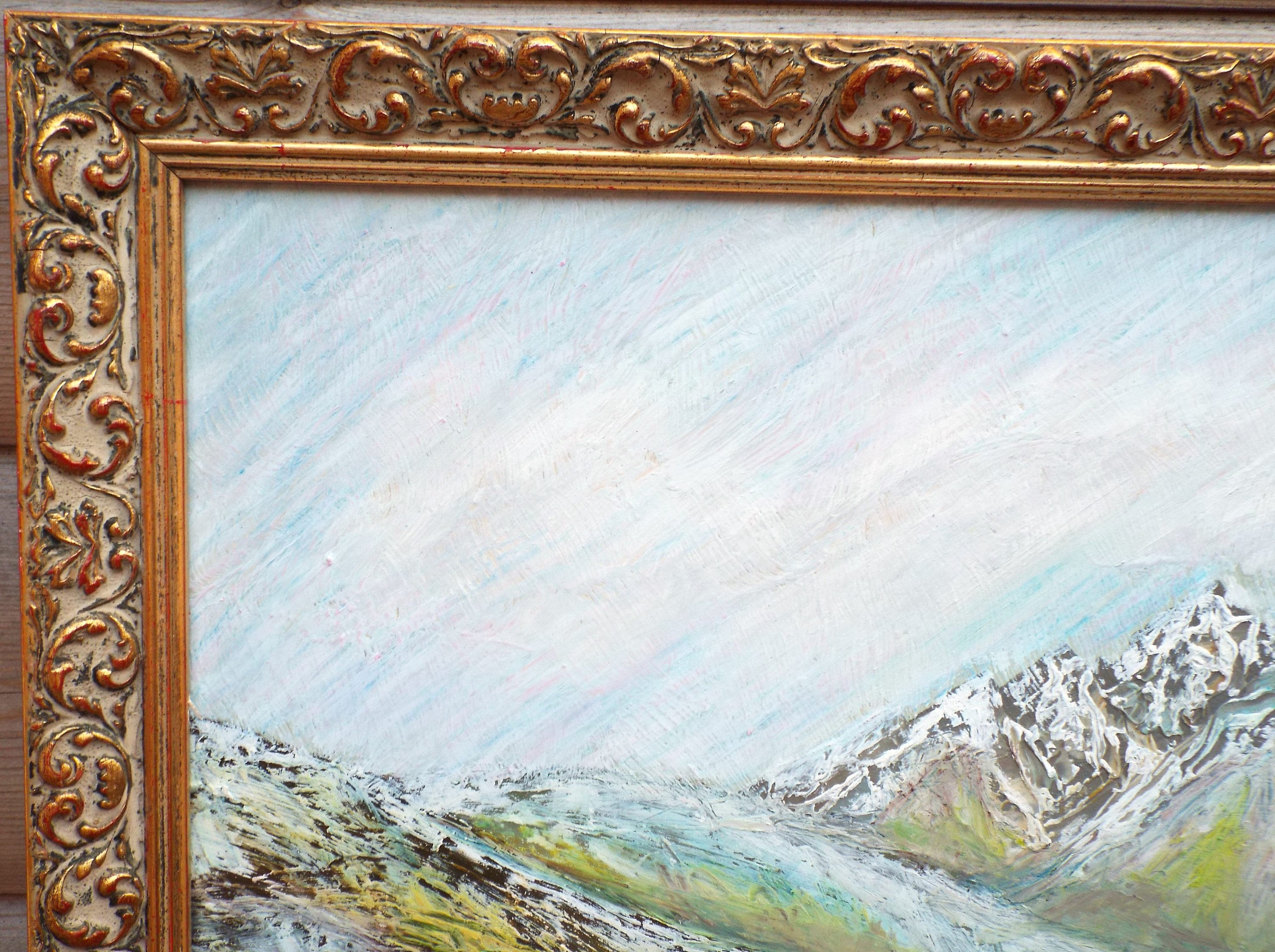 Swiss Alps Landscape Painting Signed Framed Mountain Art Impressionist ...
