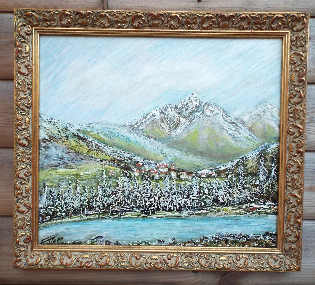 Swiss Alps Landscape Painting Signed Framed Mountain Art Impressionist ...