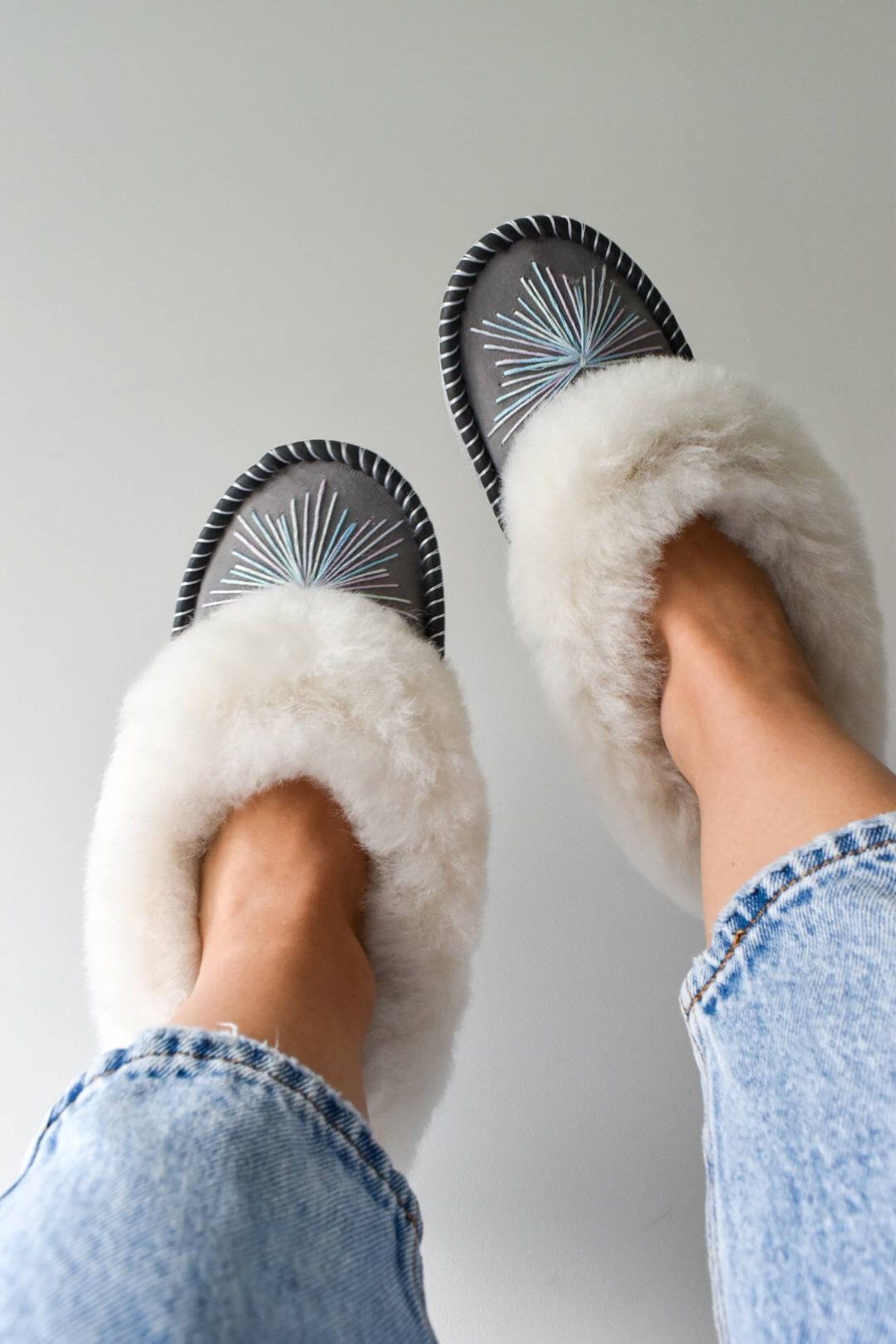 Peacock Blue Sheepskin Moccasin Slippers - Etsy