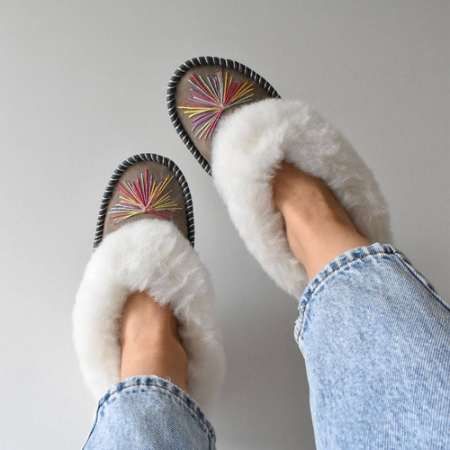 Peacock Blue Sheepskin Moccasin Slippers - Etsy
