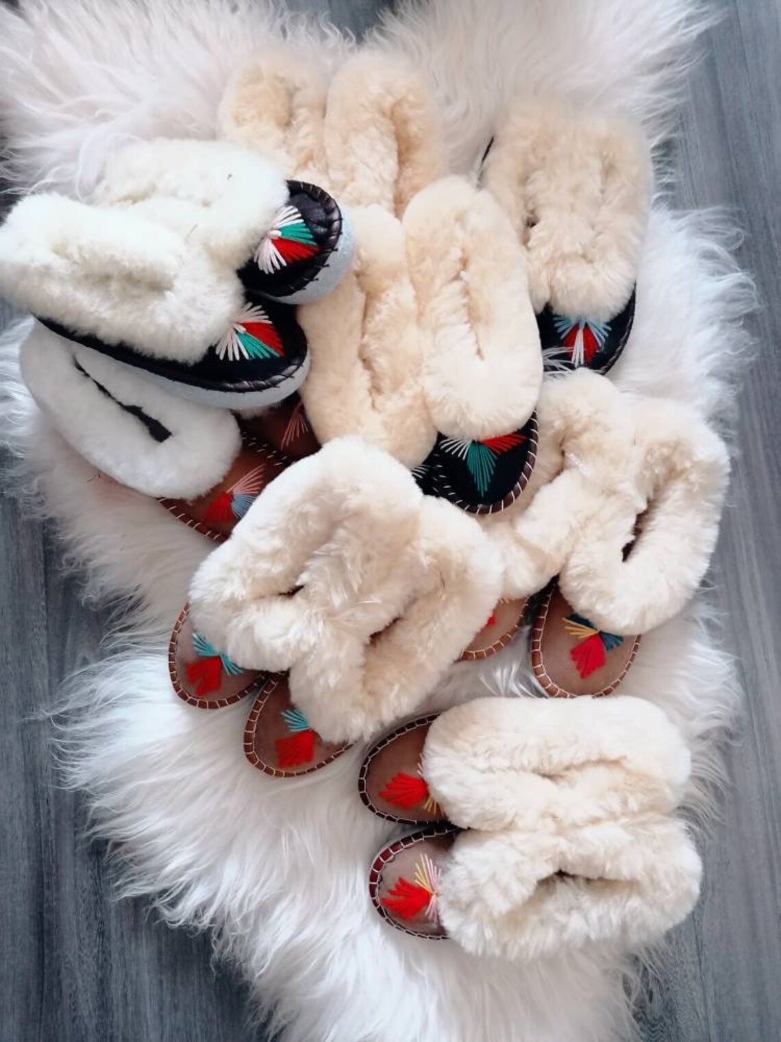 Lucky Dip Sheepskin Moccasines Slippers Natural Leather Fluffy | Etsy