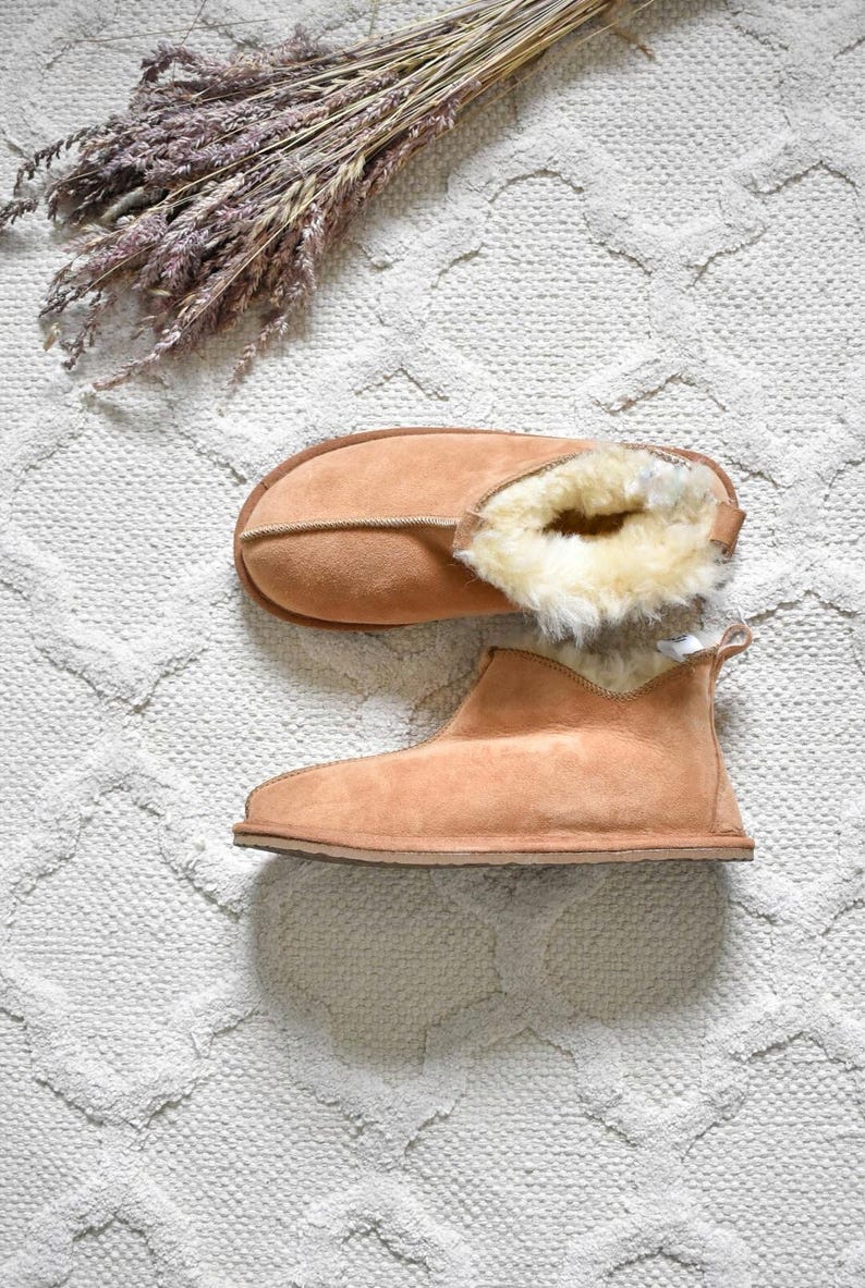 Miko Tan Luxury Sheepskin Slippers Boots With Hard Sole UNISEX - Etsy