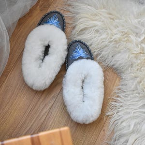 Peacock Blue Sheepskin Moccasin Slippers - Etsy