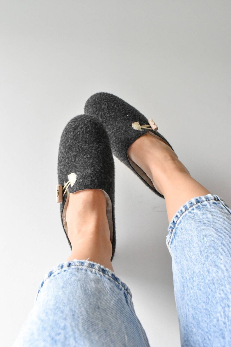 Graphite Felt Mules With Cream Leather Details by Homieestudio - Etsy UK