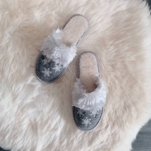 Snowflakes Felt Mules Slip-on Slippers - Etsy UK