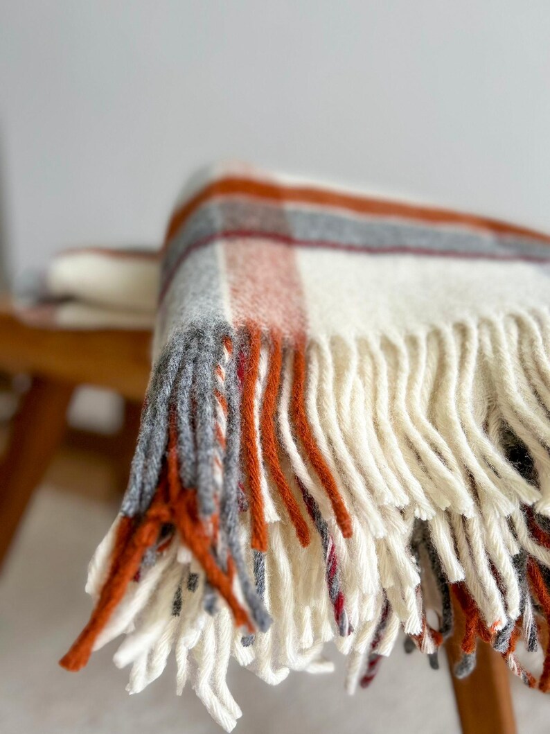 Pure Wool Blanket - Rust/ Grey - Etsy