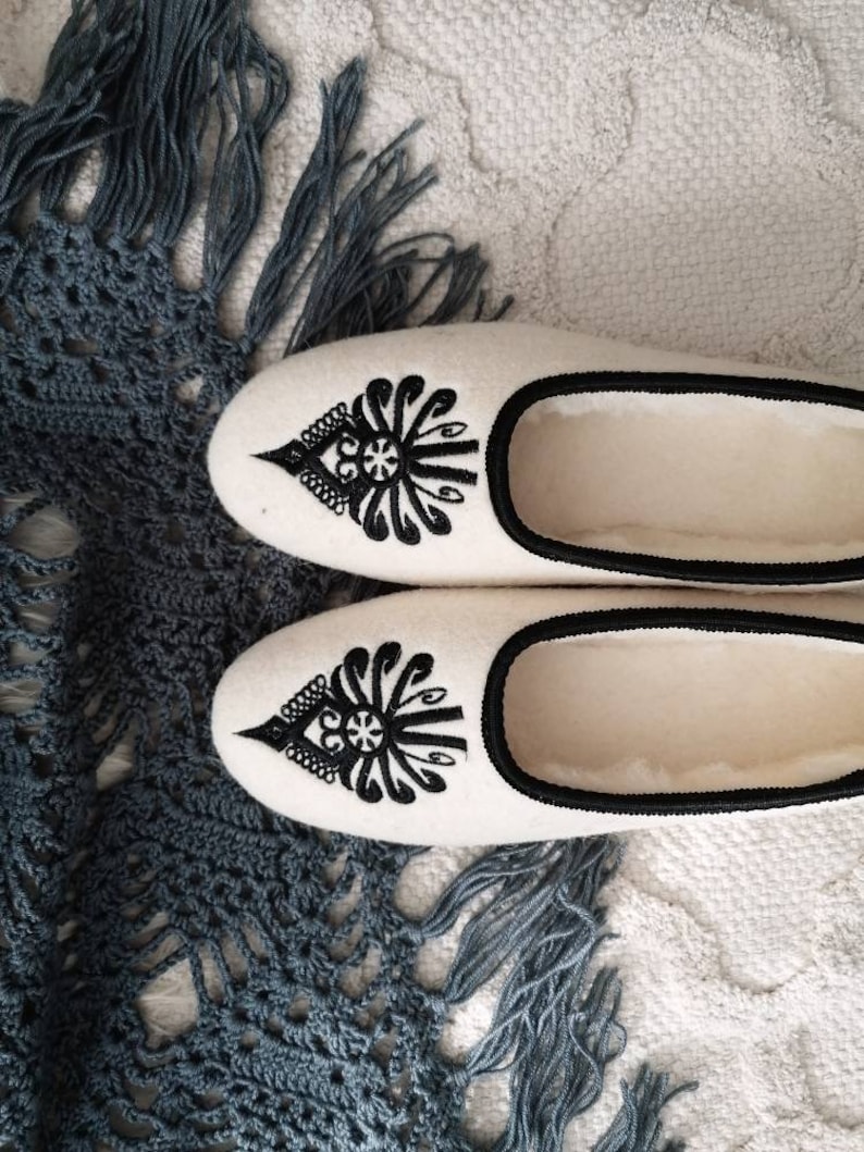 Folk Cream Wool Ballerina Slippers - Etsy