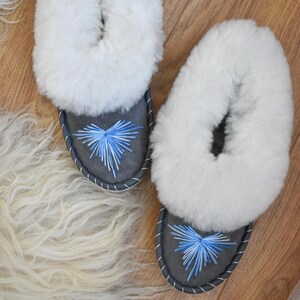 Peacock Blue Sheepskin Moccasin Slippers - Etsy