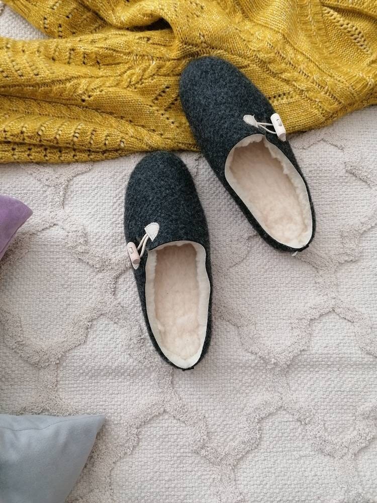 Graphite Felt Mules With Cream Leather Details by Homieestudio - Etsy UK