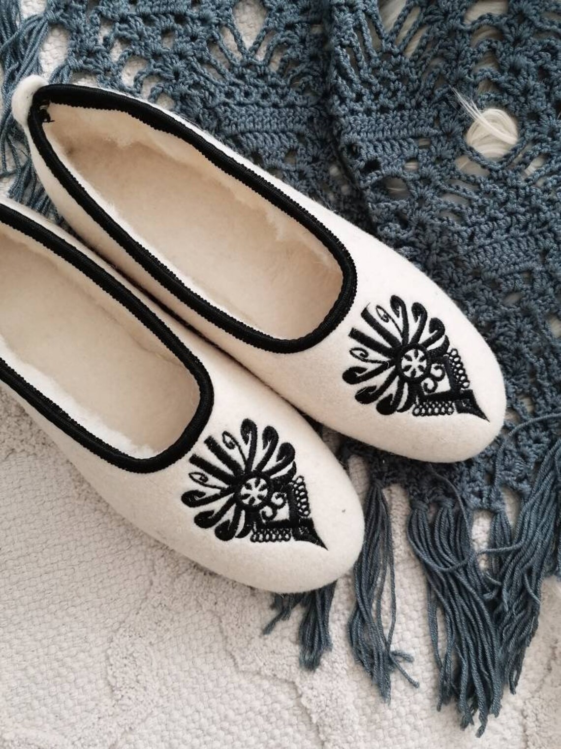 Folk Cream Wool Ballerina Slippers - Etsy