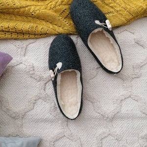 Graphite Felt Mules with cream leather details by HomieeStudio | Etsy