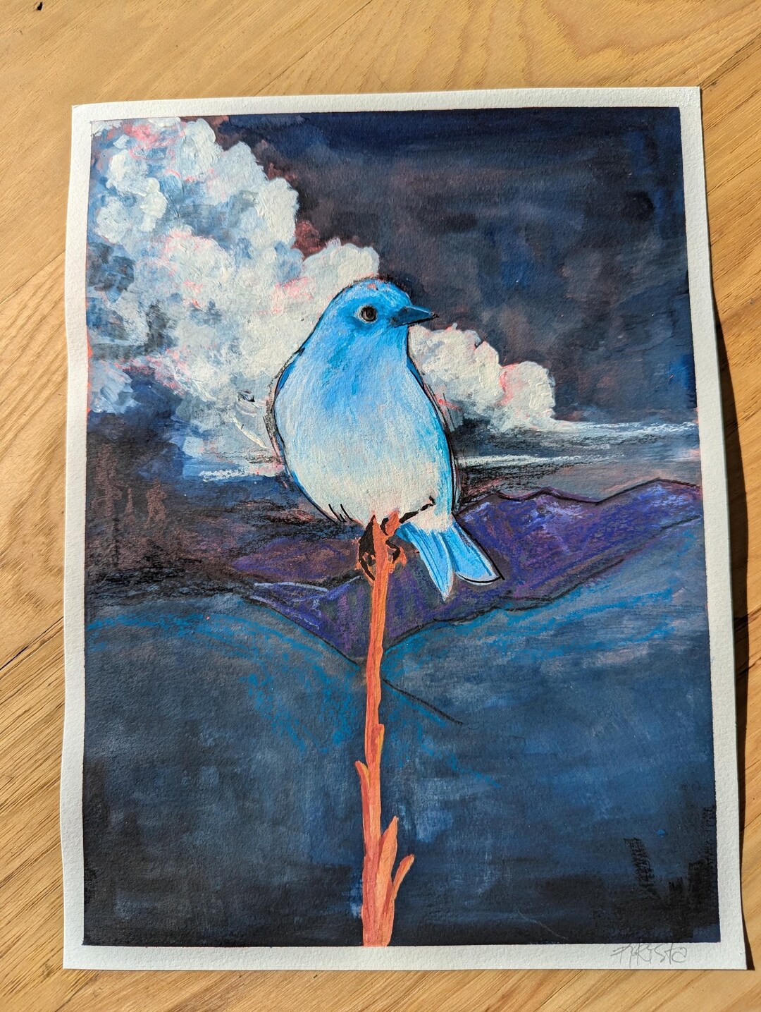 Original Art Painting: Mountain Bluebird - Watercolor, Crayon, Ink ...