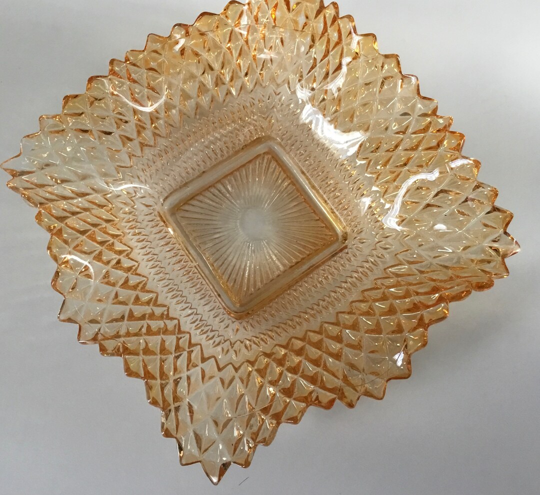 Depression Glass Open Candy Dish Square Diamond Pattern Ruffled Edge - Etsy