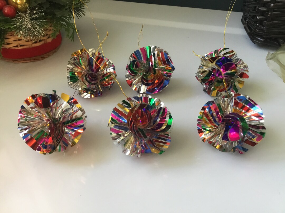 Foil Christmas Decoration Pom Pom Ball Set of 6 - Etsy