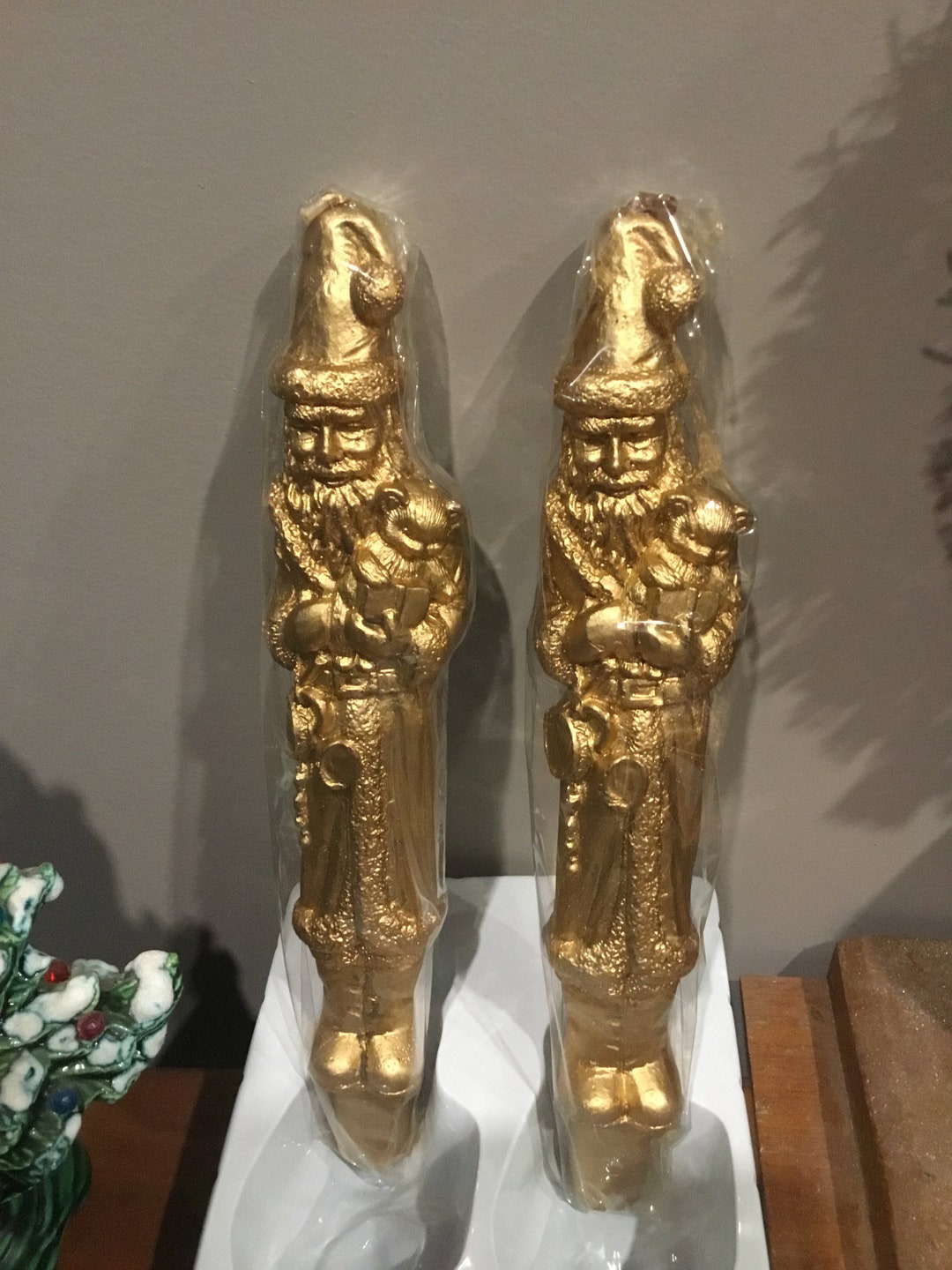 Vintage Sculpted Old Santa Gold Tone Candle Pair NEW - Etsy