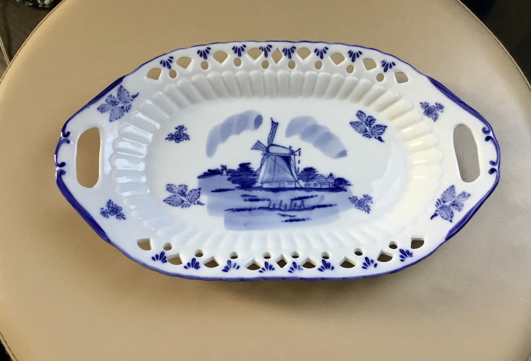 Delft Blue Handpainted Pierced Tray Dish Holland Windmill - Etsy