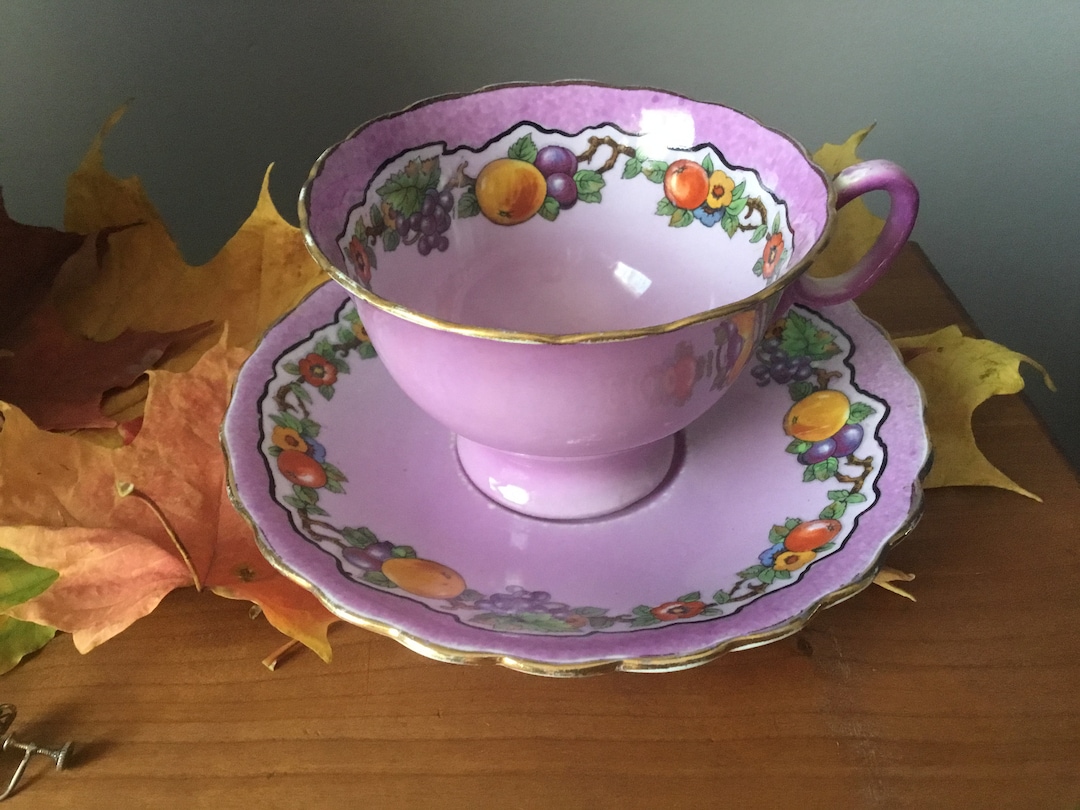 Vintage Atlas China Stoke on Trent England Purple With Fruit Tea Cup ...