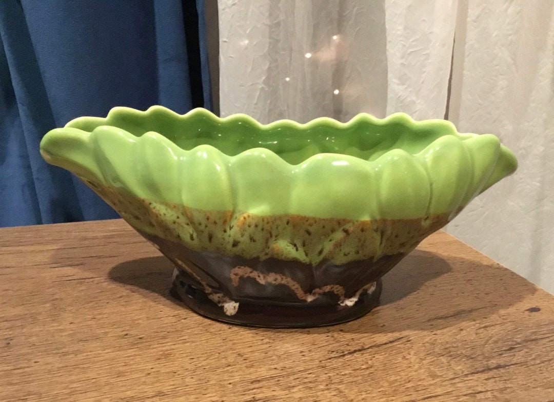 ESD Japan Hand Painted Vase Bowl Green and Brown - Etsy