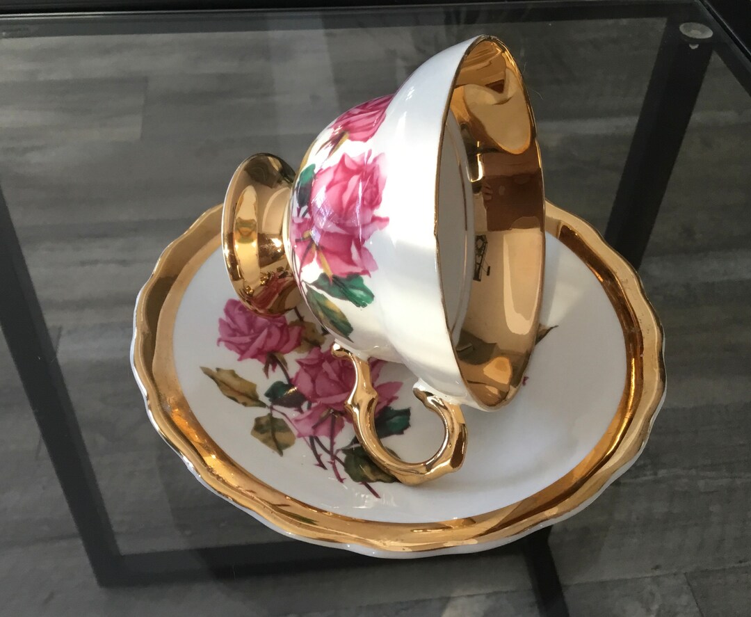 Rosina Pink Roses and Heavy Gold Gilt Trim Teacup and Saucer Set - Etsy