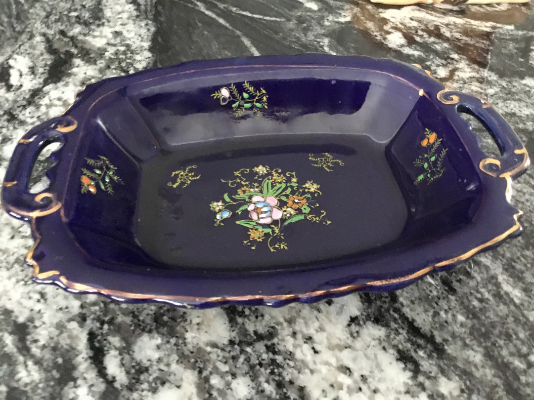 Vintage Cobalt Blue Rectangular Candy Dish Made in Japan Hand Painted ...