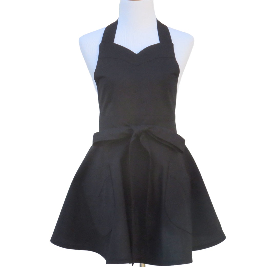 Women's Solid Black Apron, Retro Style With a Full Circle Skirt ...