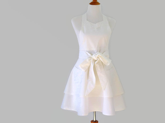 Women's White Retro Apron With Lace Trim for Bridal - Etsy