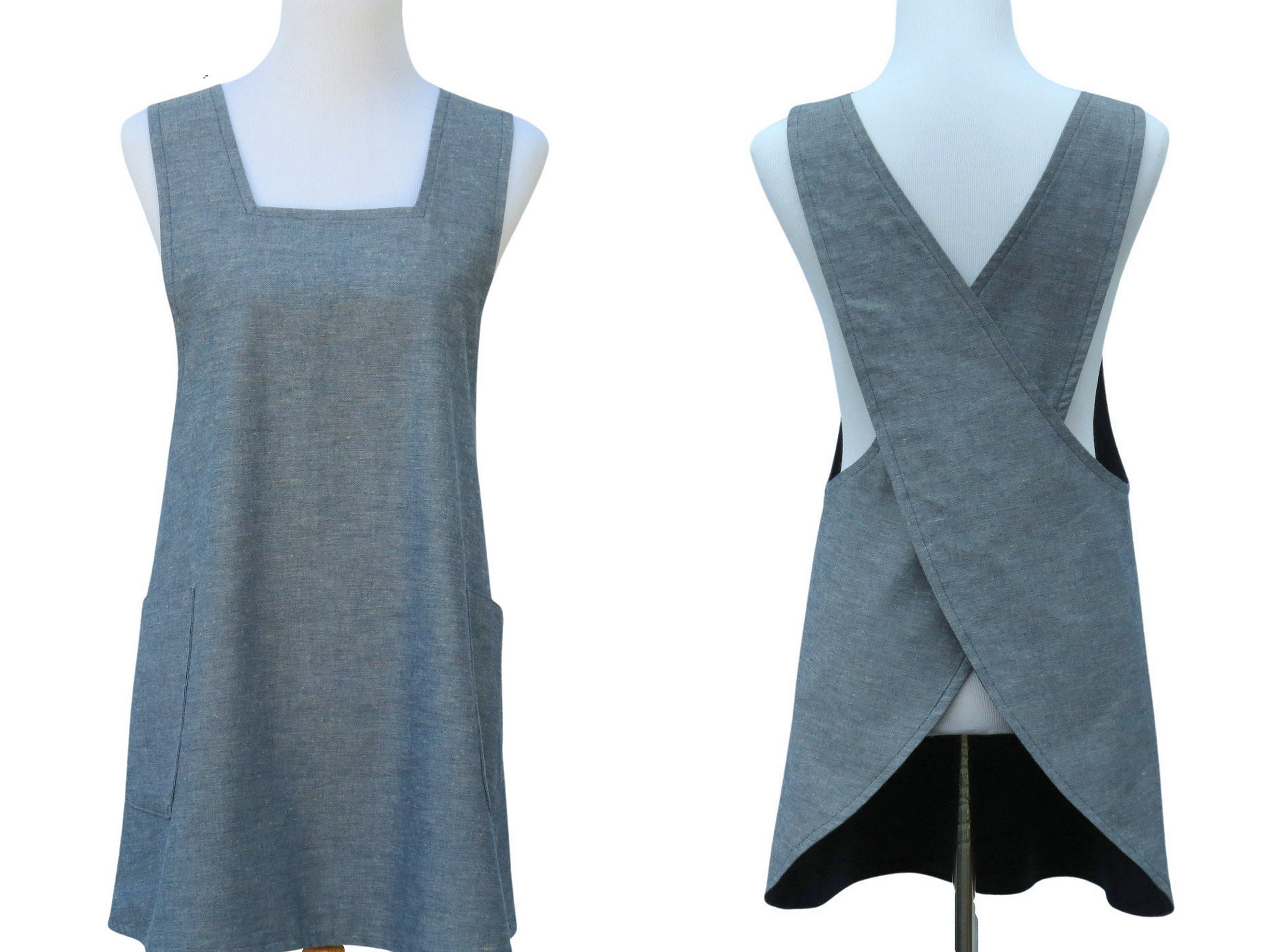 Plus Size Blue Japanese Style Apron Chambray Cross Back No - Etsy