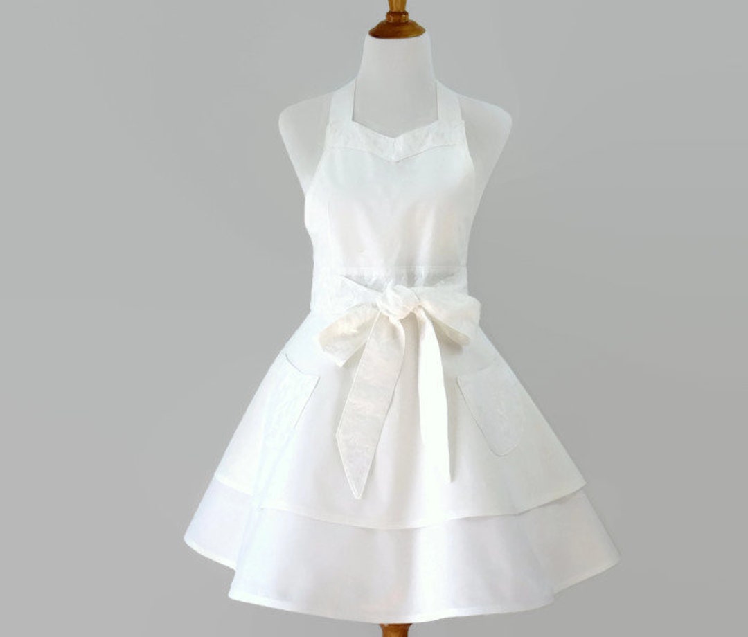 Women's White Retro Apron With Lace Trim for Bridal - Etsy