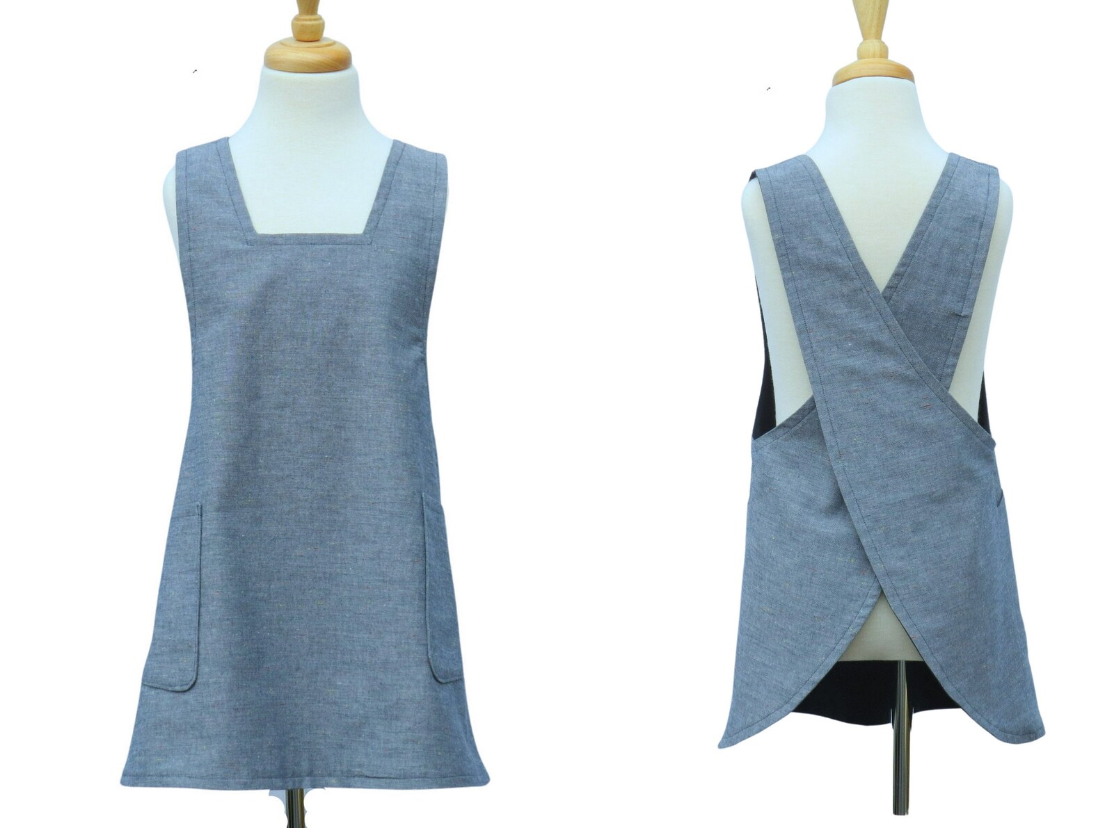 Girl's Blue Chambray Japanese Style Apron 100% Cotton - Etsy