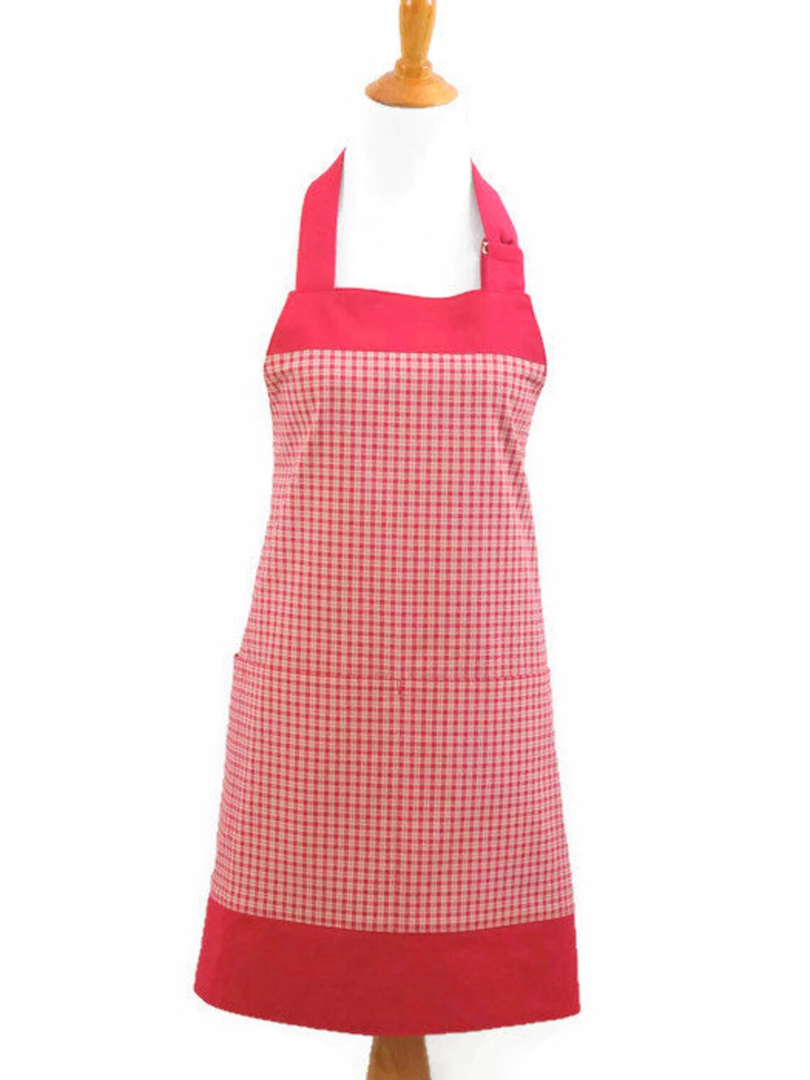 Plus Red Plaid Apron with Large Pockets Large Size Red | Etsy