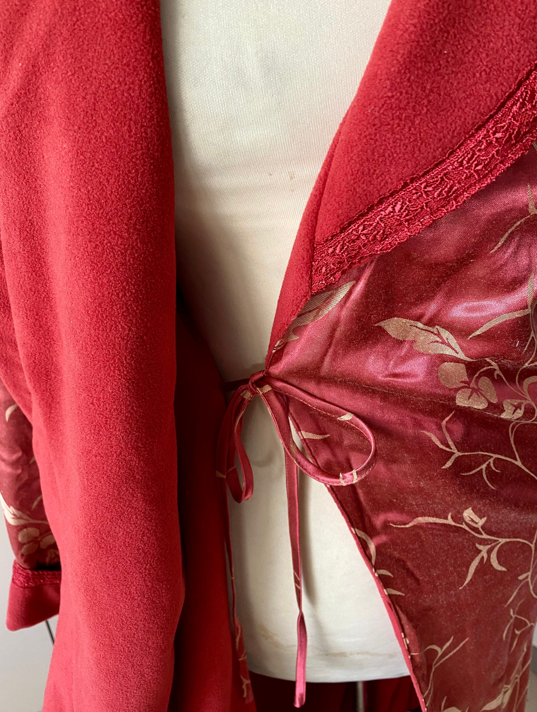 Dressing Gown in Dark Pink Satin Cotton Floral Décor - Etsy