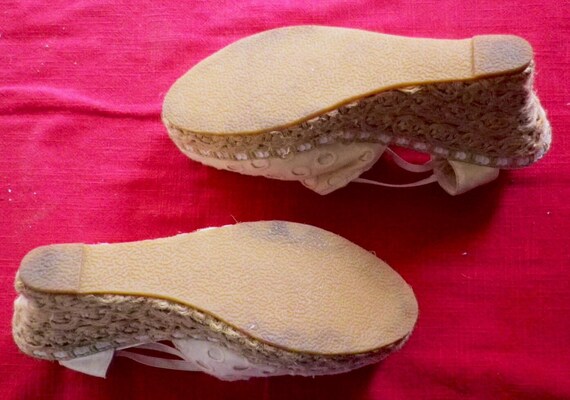 Women's rope wedge shoes, sneakers, white satin cover… - Gem