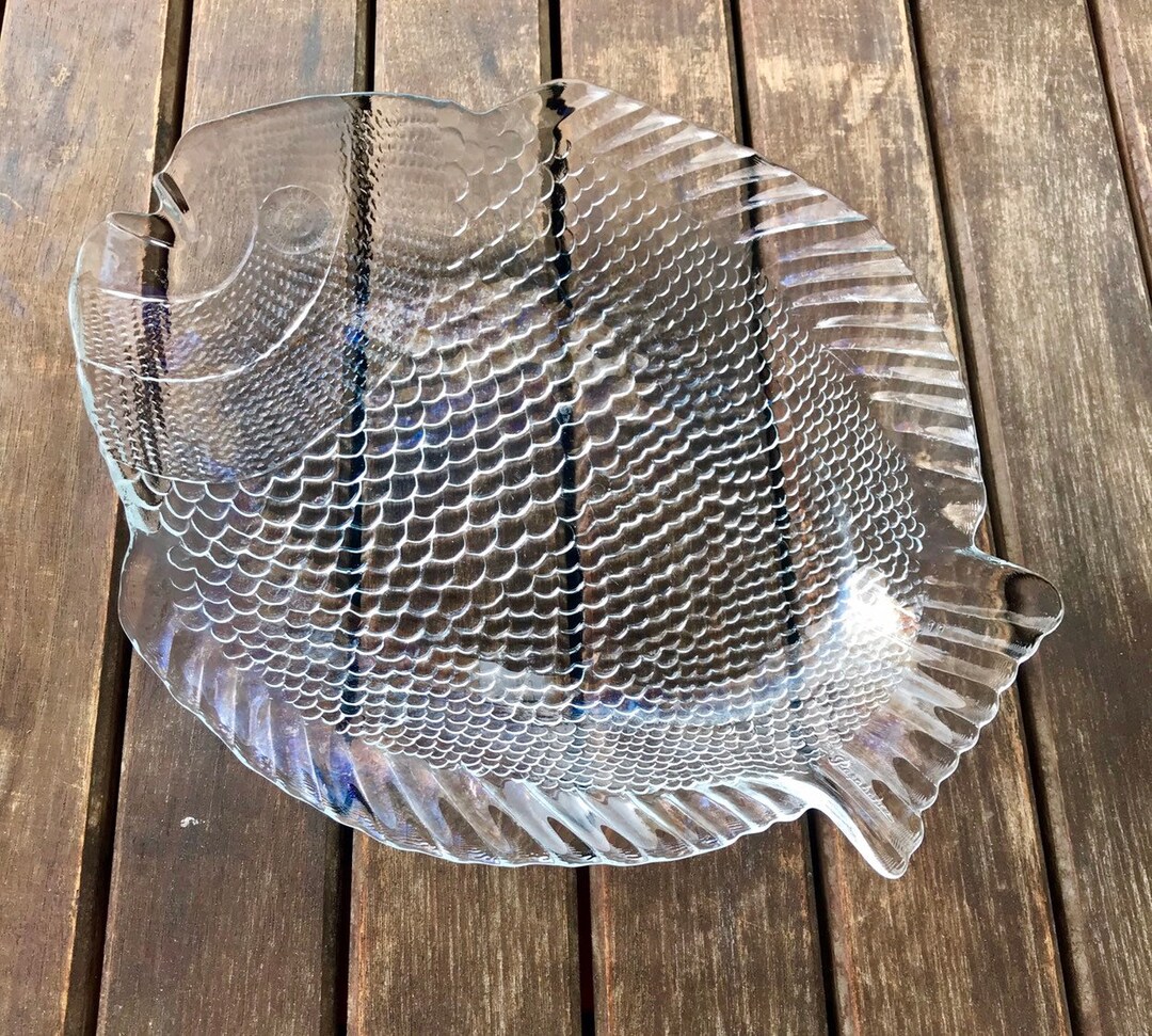 Glass Fish Plate, Dish Clear Vintage Art Deco, Stamped Design - Etsy