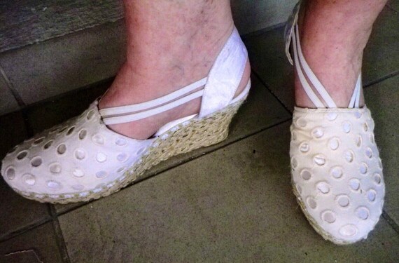 Women's rope wedge shoes, sneakers, white satin cover… - Gem