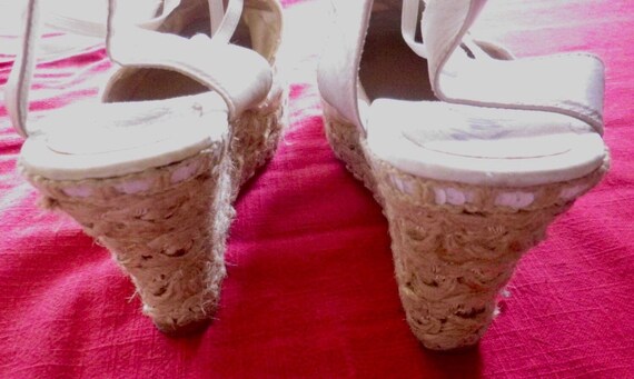 Women's rope wedge shoes, sneakers, white satin cover… - Gem