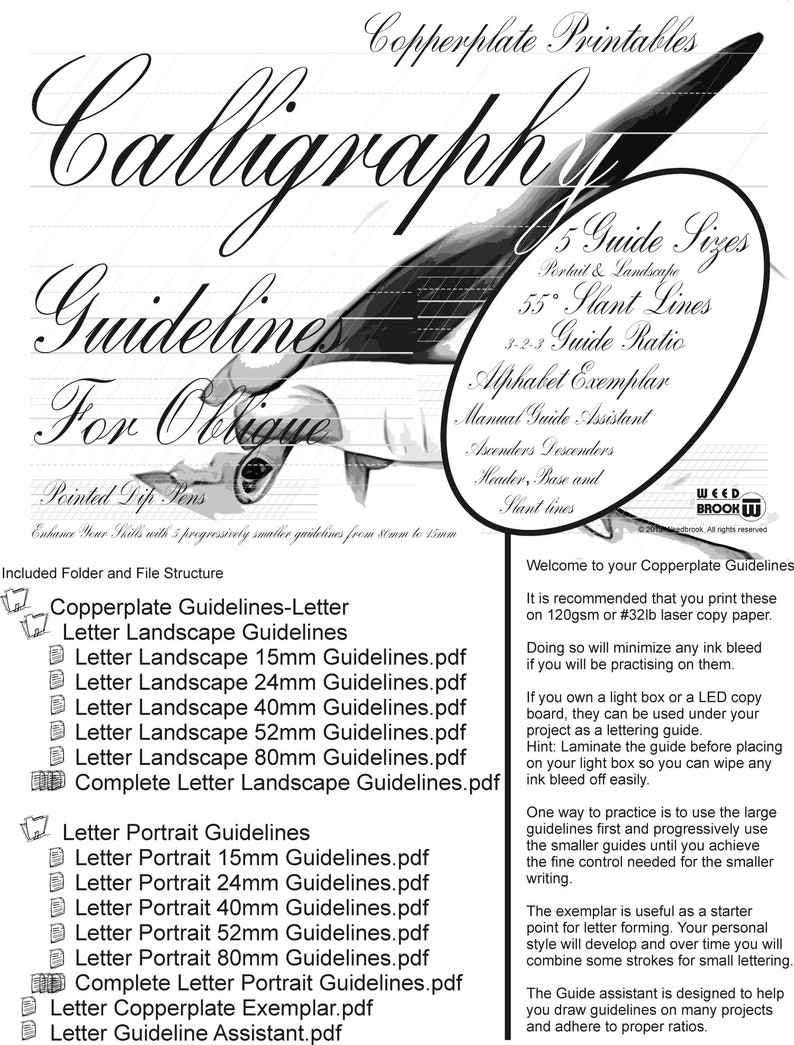 Hand Lettering Guide Letter Size Printable 55 Slant | Etsy